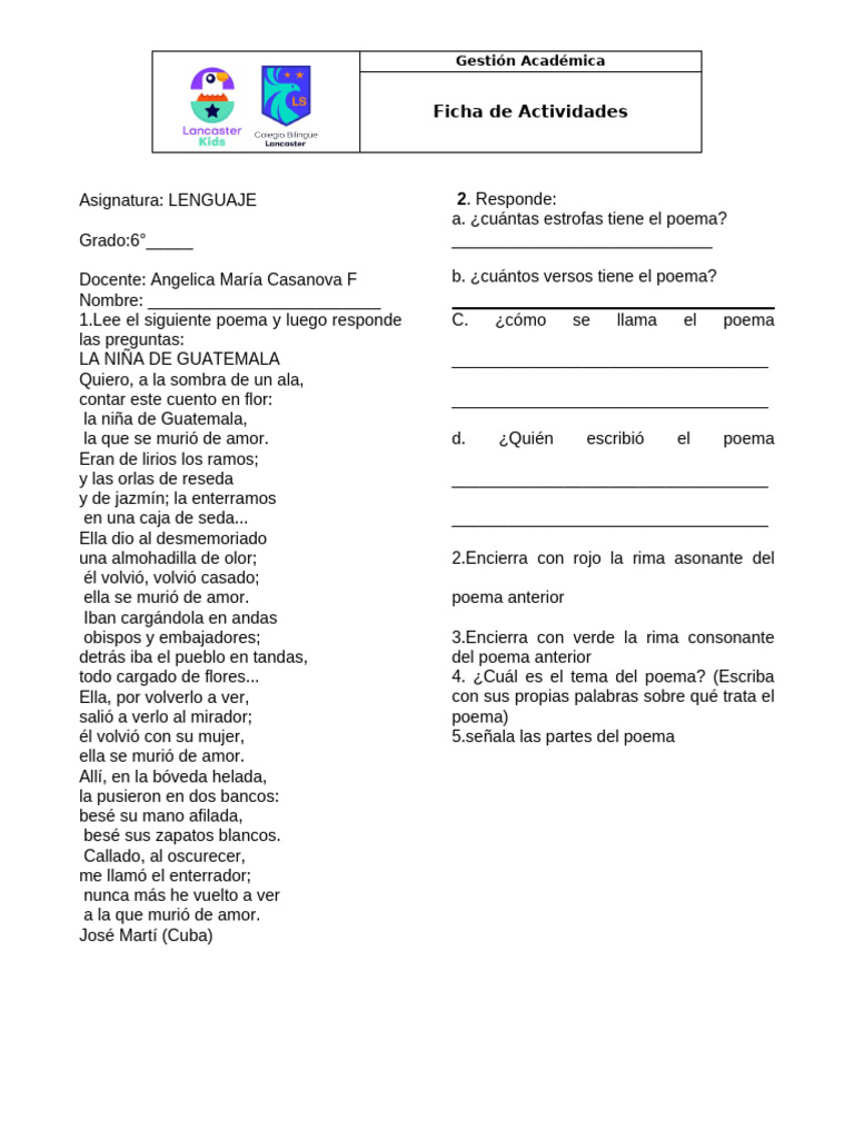 Actividad Grados Sextos | PDF