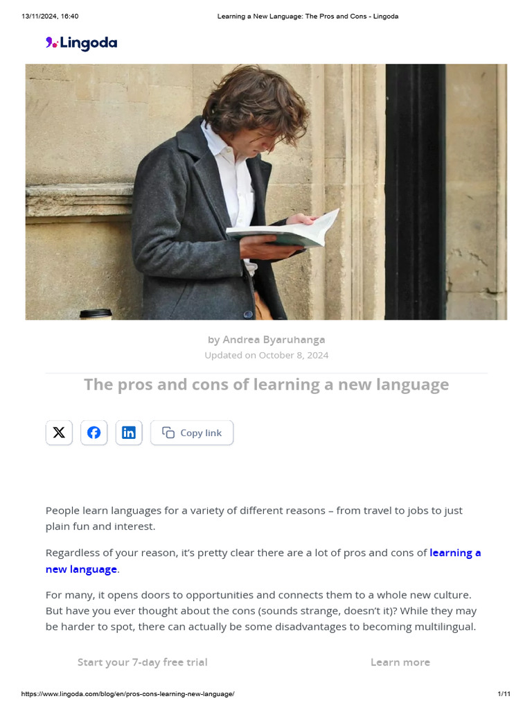 Learning A New Language - The Pros and Cons - Lingoda | PDF | Second ...