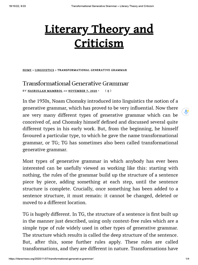 Transformational Generative Grammar - Literary Theory and Criticism ...