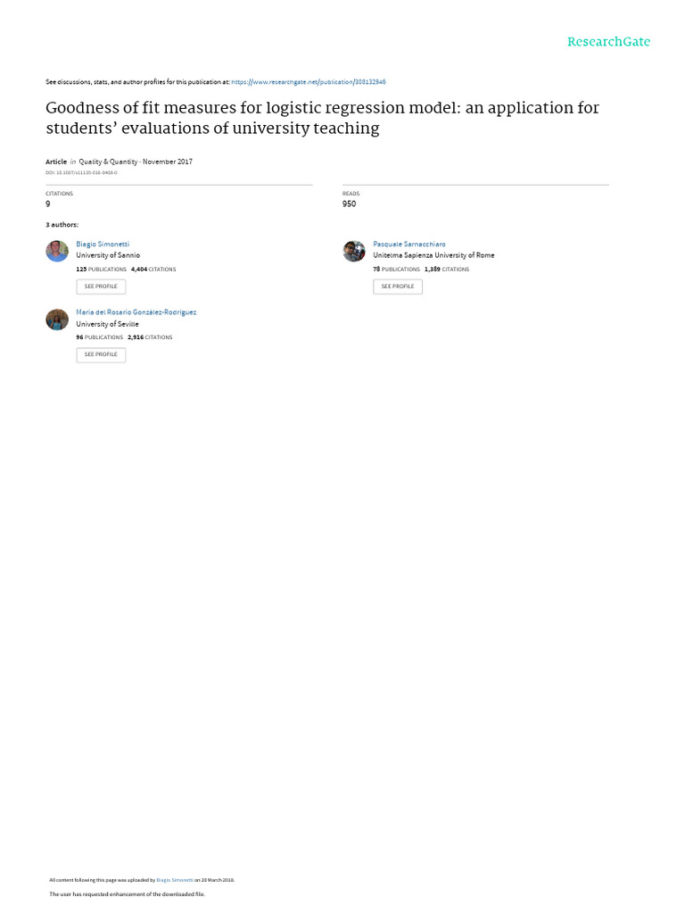Goodness of Fit Measures For Logistic Regression Model An Application ...