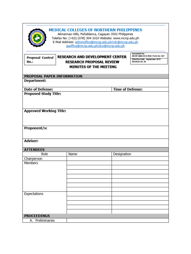MCNP QMS DCO RDC Form No 007 RESEARCH PROPOSAL REVIEW MINUTES OF THE ...