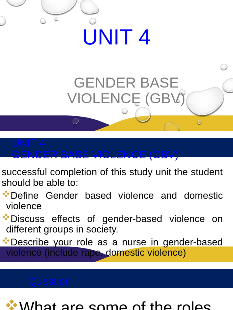 UNIT 4 Gender Based Violence | PDF | Domestic Violence | Violence