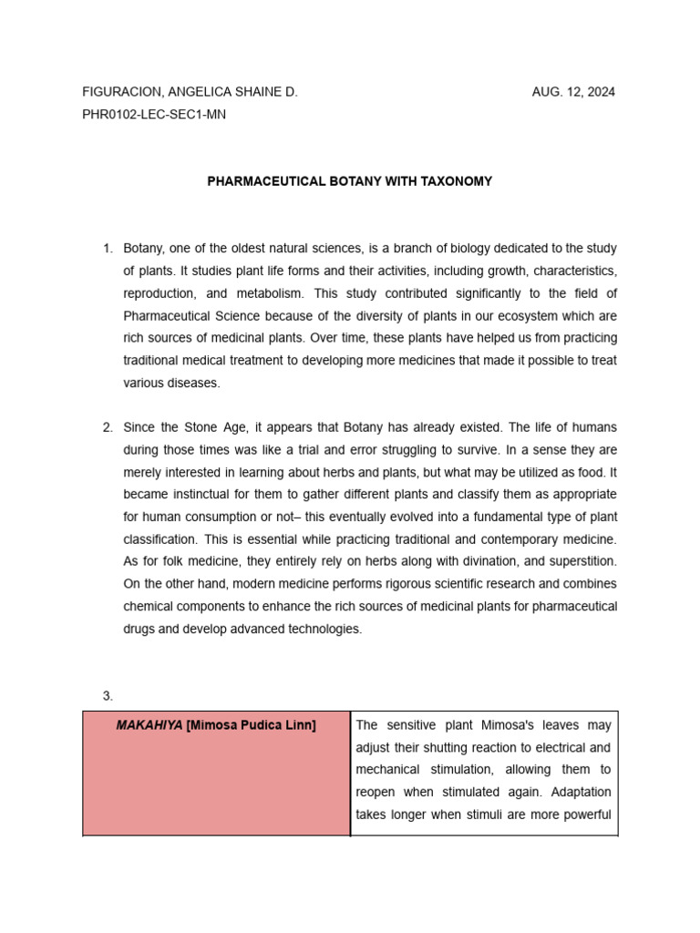 Pharma Botany W - Taxonomy | PDF | Plants | Botany