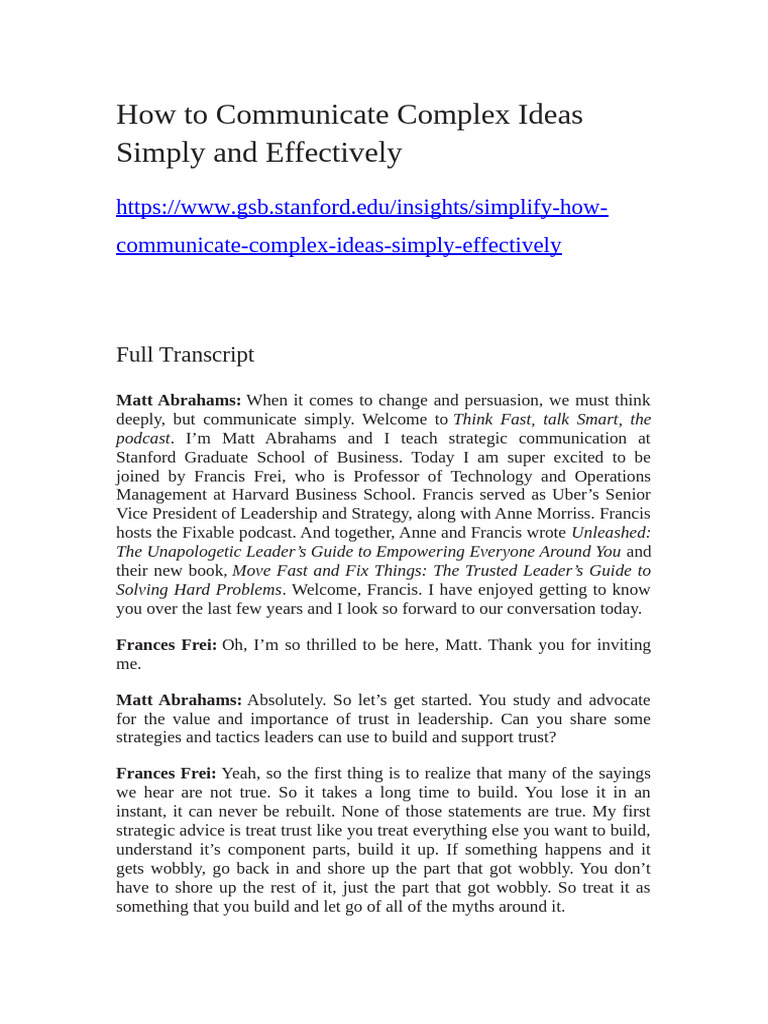 How To Communicate Complex Ideas Simply and Effect | PDF