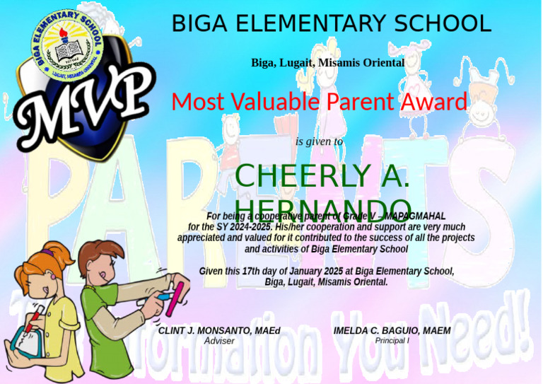 Most Valuable Parent Award 2024-2025 | PDF