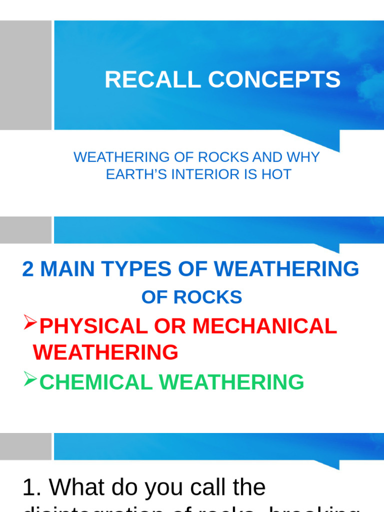 Weathering of Rocks and Earths Interior Questions | PDF | Weathering ...