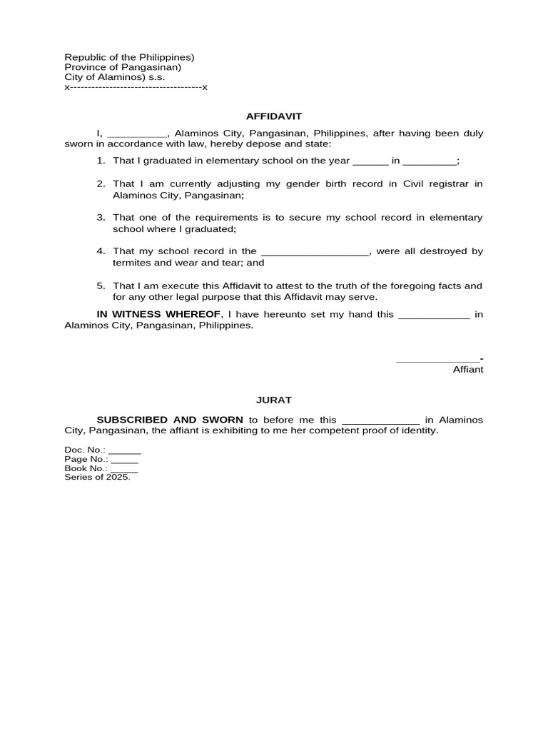 Affidavit for Gender Record Adjustment | PDF