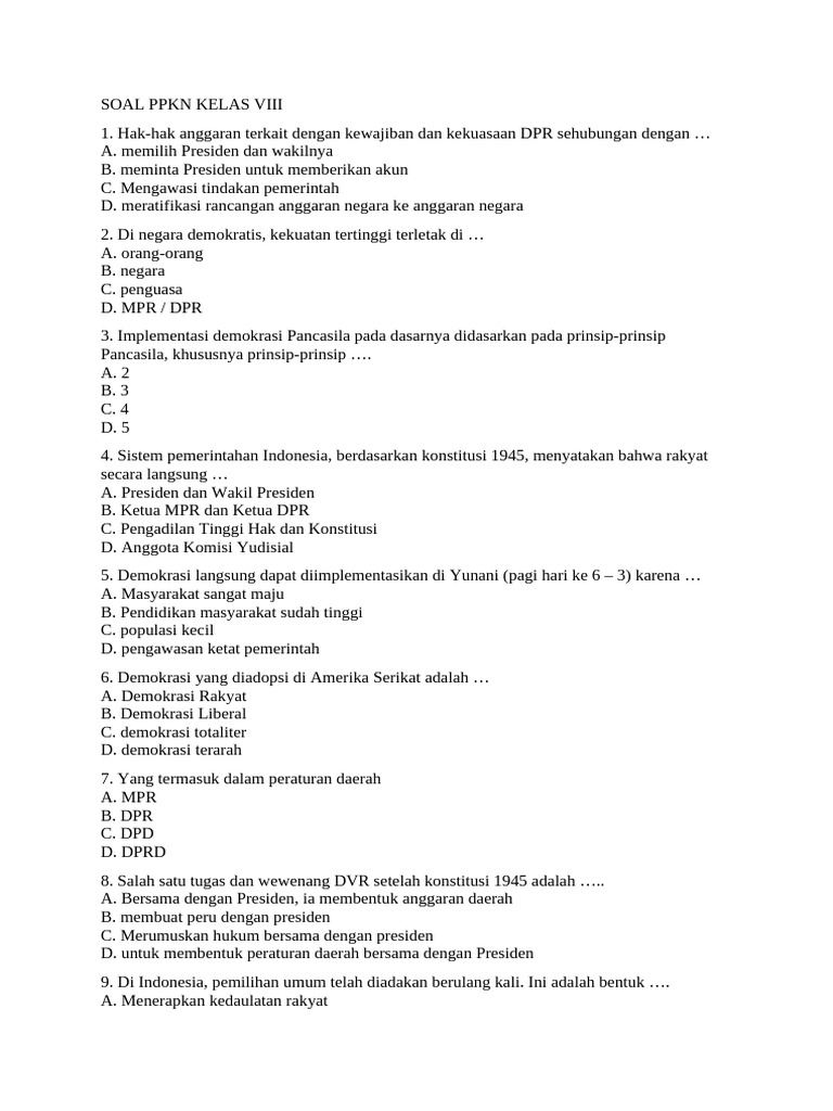 Soal PPKN Kelas Viii | PDF