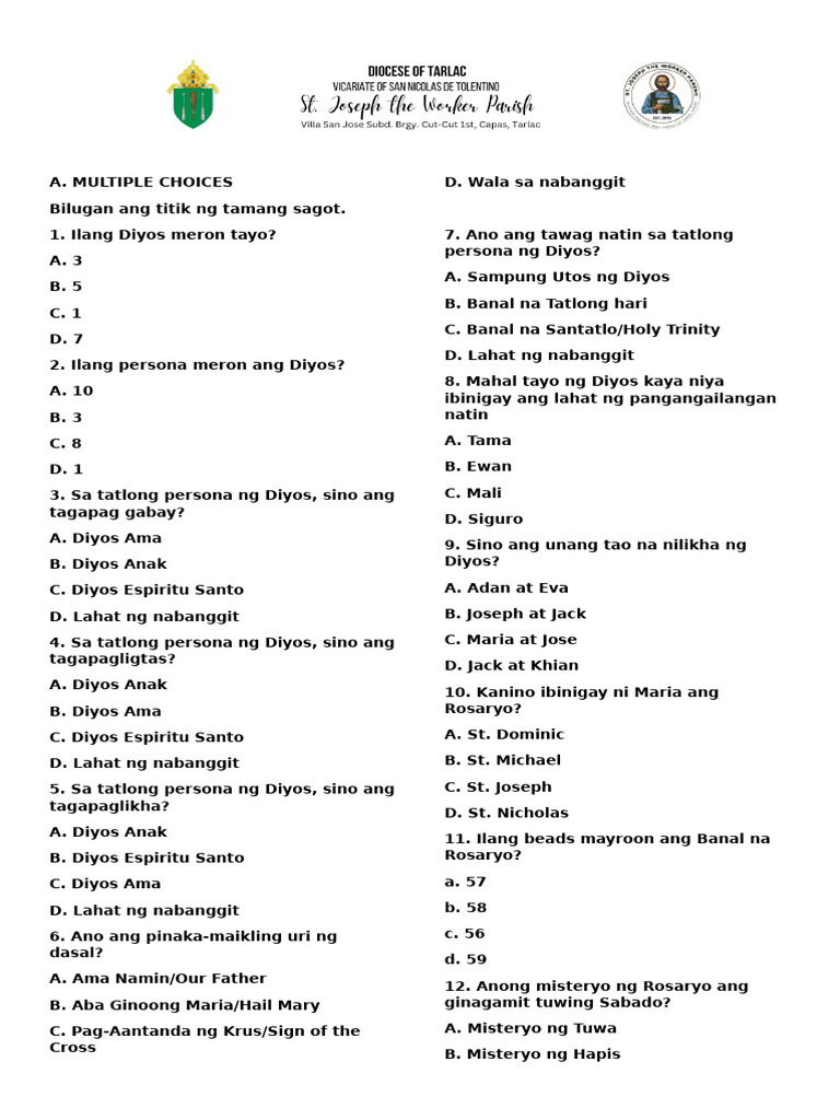 Kawili-Wili Catechism Exam | PDF