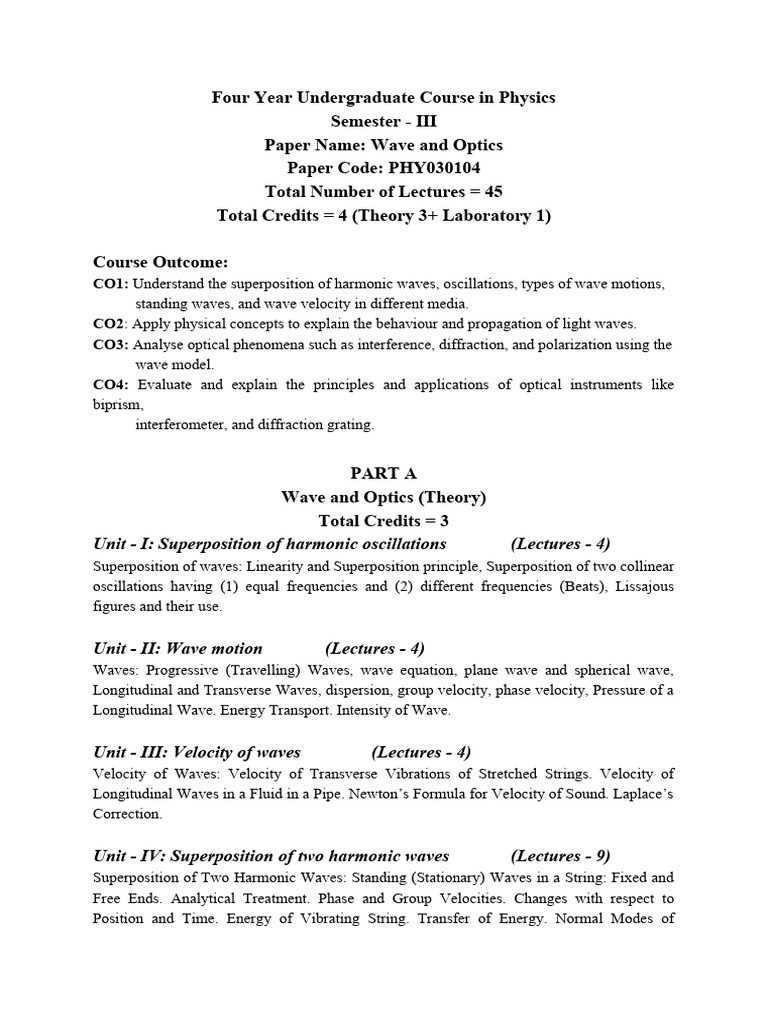 PHY030104 Waves and Optics | PDF | Waves | Diffraction