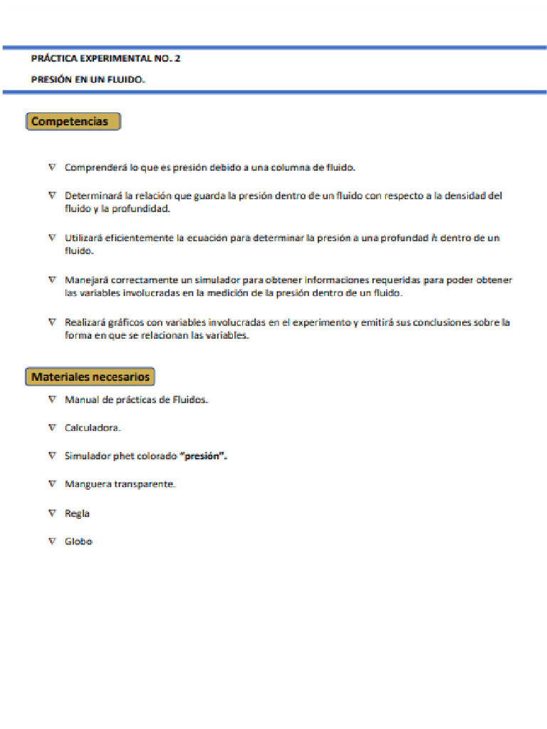 Practica 2. Presion en Un Fluido P | PDF