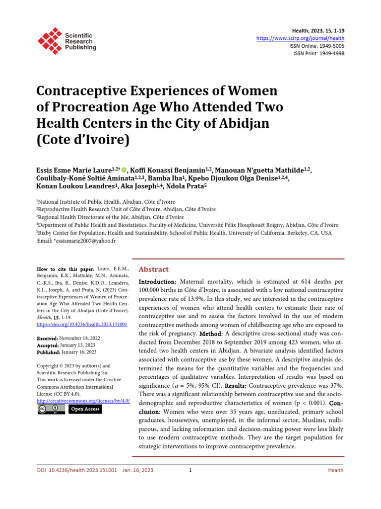 Contraceptive Experiences of Women of Procreation | PDF | Public Health ...