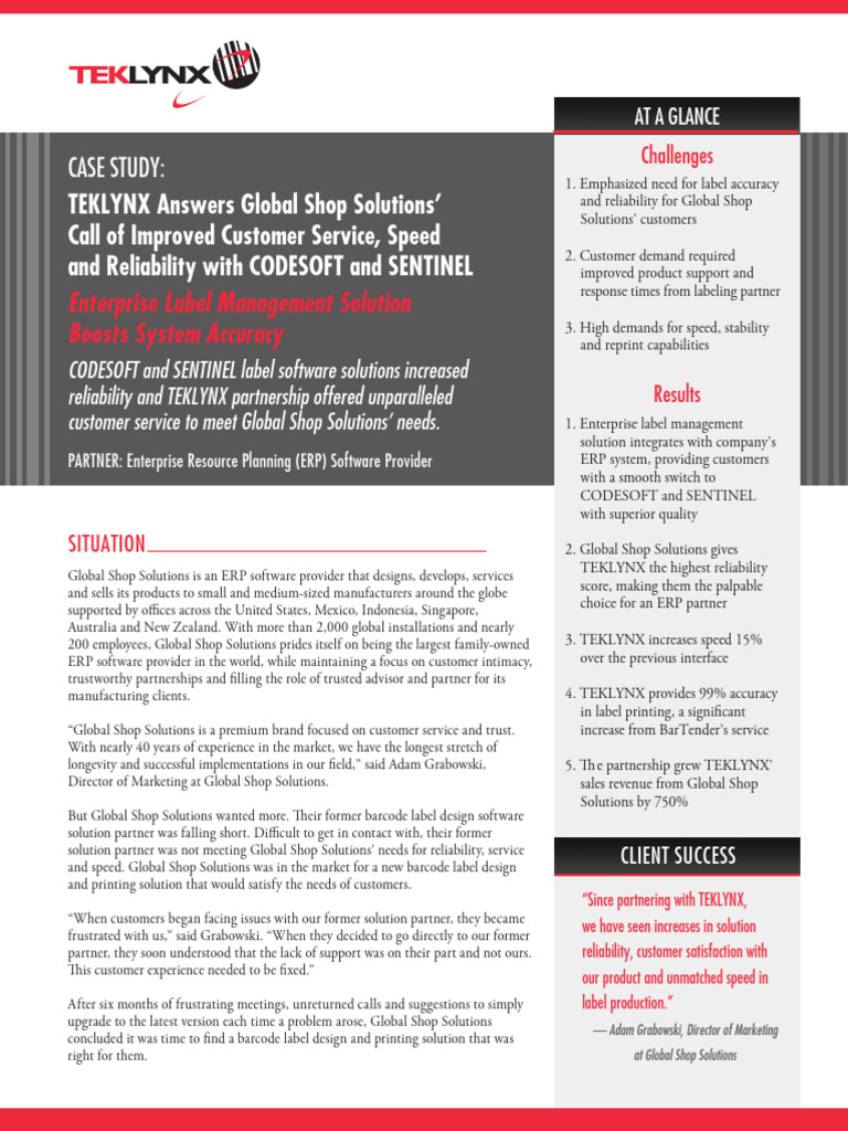 TEKLYNX GSS Case Study en | PDF | Barcode | Enterprise Resource Planning