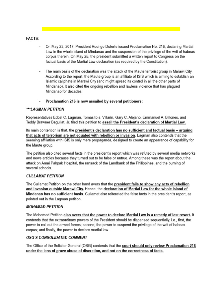 Lagman V Medialdea Fulltext Case Digest | PDF | Habeas Corpus ...