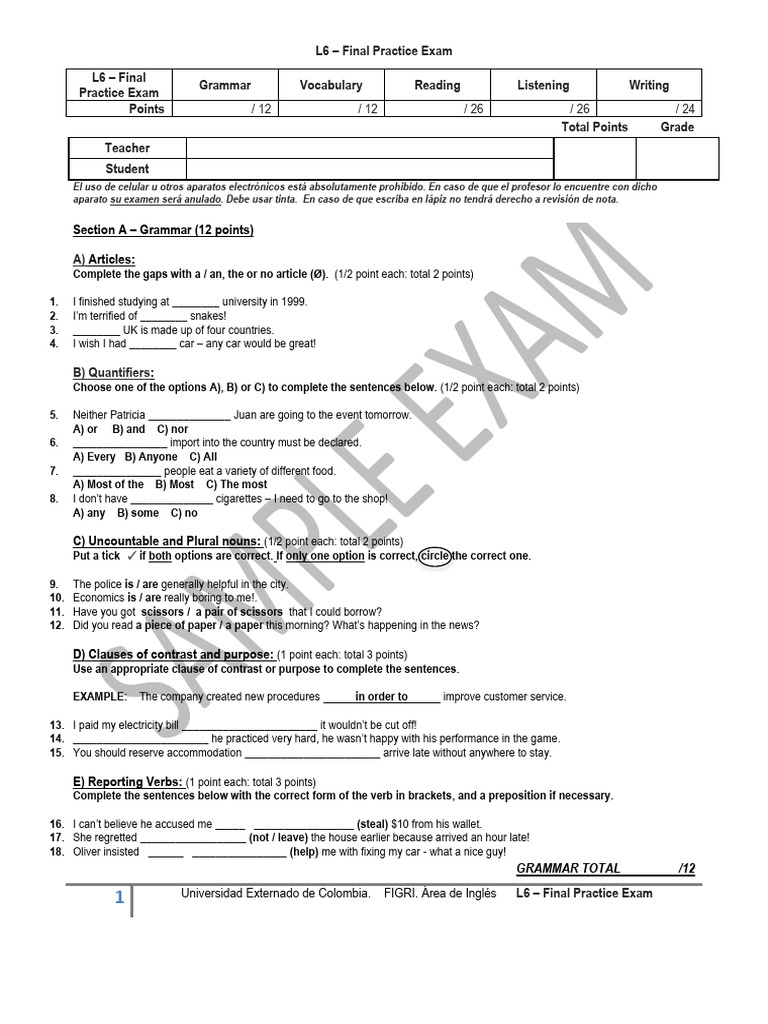 L6 - Final Written Exam Sample | PDF | Camping | Recipe