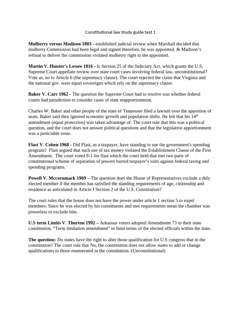 Constitutional Law Study Guide Test 1 | PDF | Presidents Of The United ...
