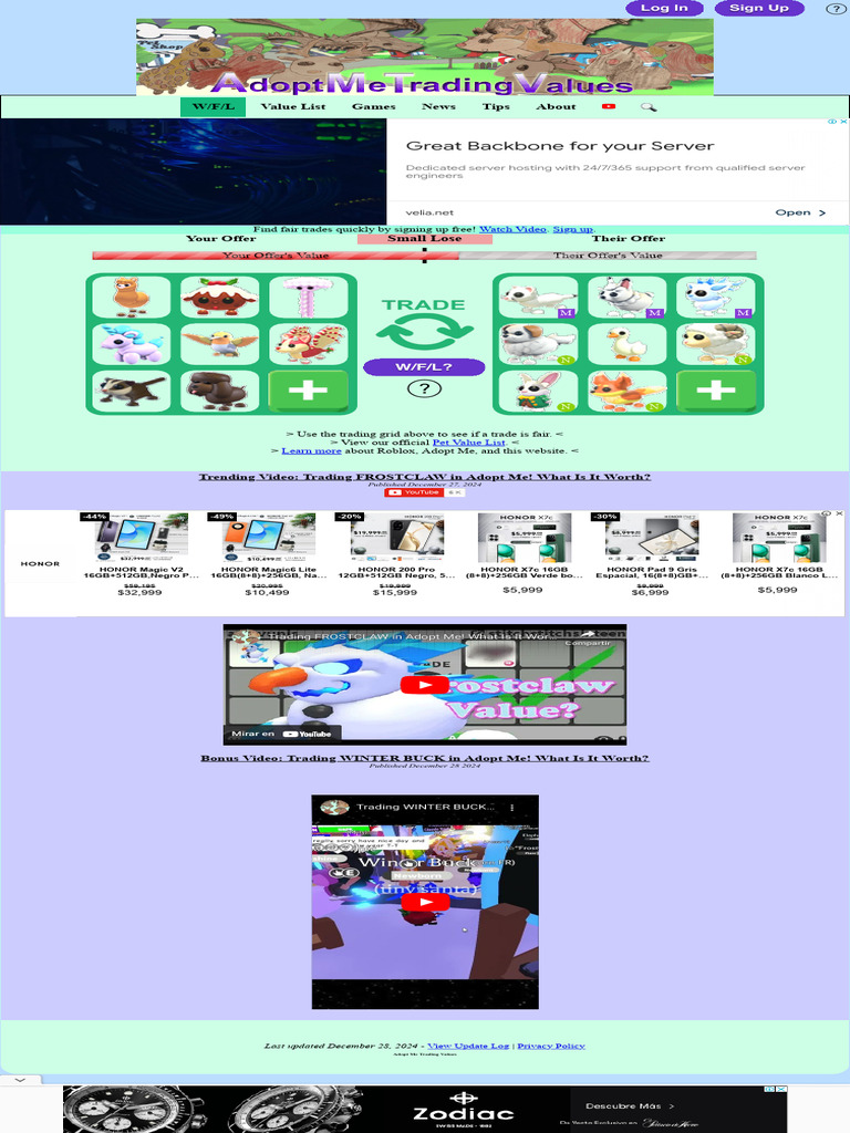 Roblox Adopt Me Trading Values - Win Fair Lose WFL 2 | PDF