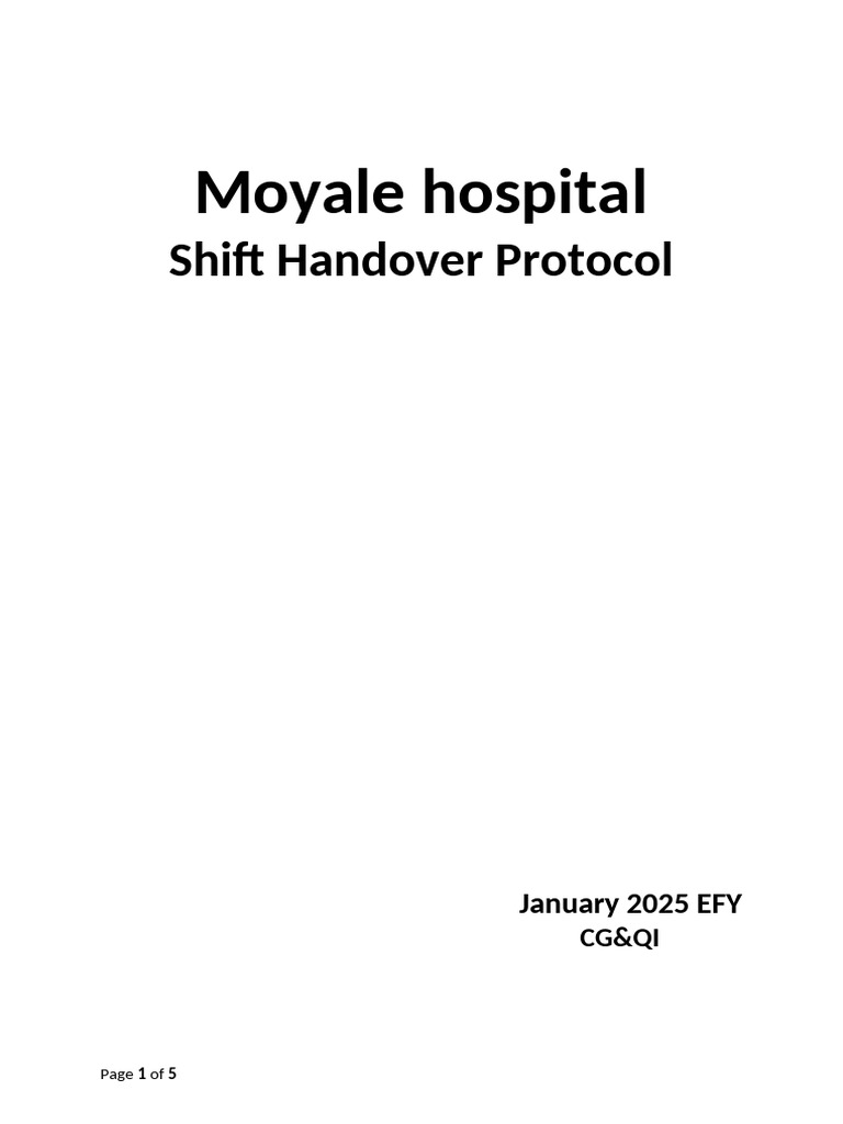 MOYALE HOSPITAL Clinical Handover Protocol2017 | PDF | Patient | Nursing