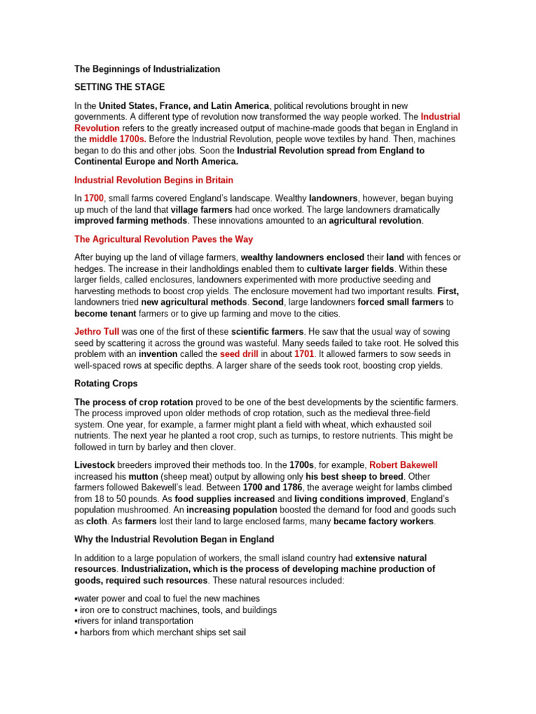 FWMPWQ 25.1. Ws The Beginnings of Industrialization Summary ...