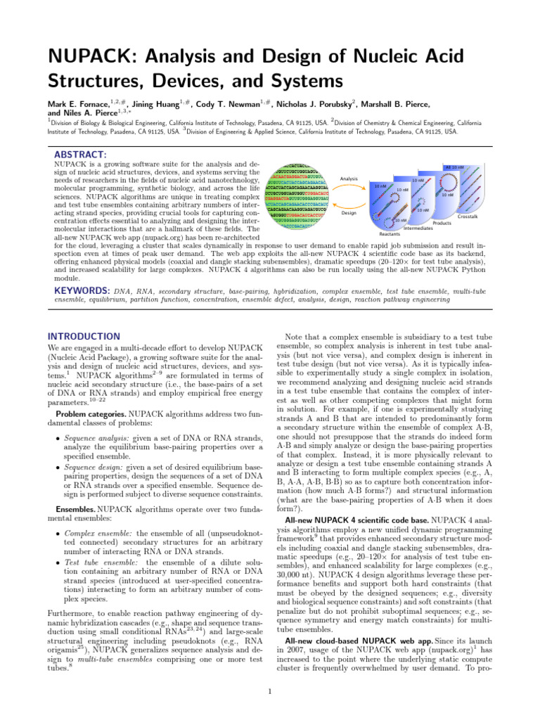 nupack-analysis-and-design-of-nucleic-acid-structures-devices-and-systems | PDF | Base Pair ...