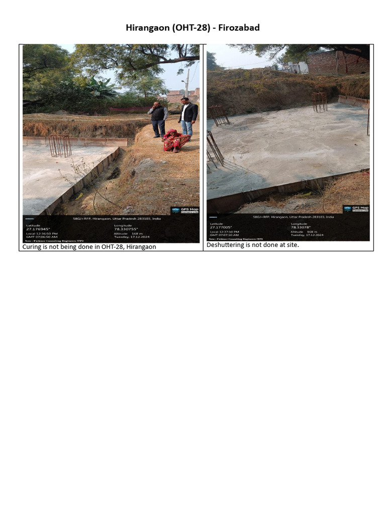 Hirangaon (OHT-28) - Firozabad: Curing Is Not Being Done in OHT-28, Hirangaon Deshuttering Is ...