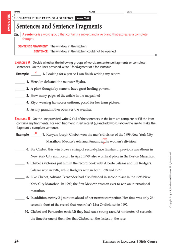 1 Sentences-Fragments-Complete Ses | PDF