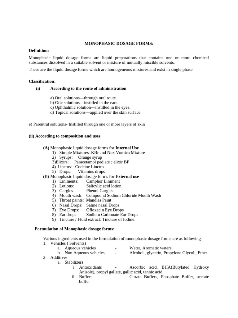 Monophasic Dosage Form1 | PDF | Glycerol | Solubility