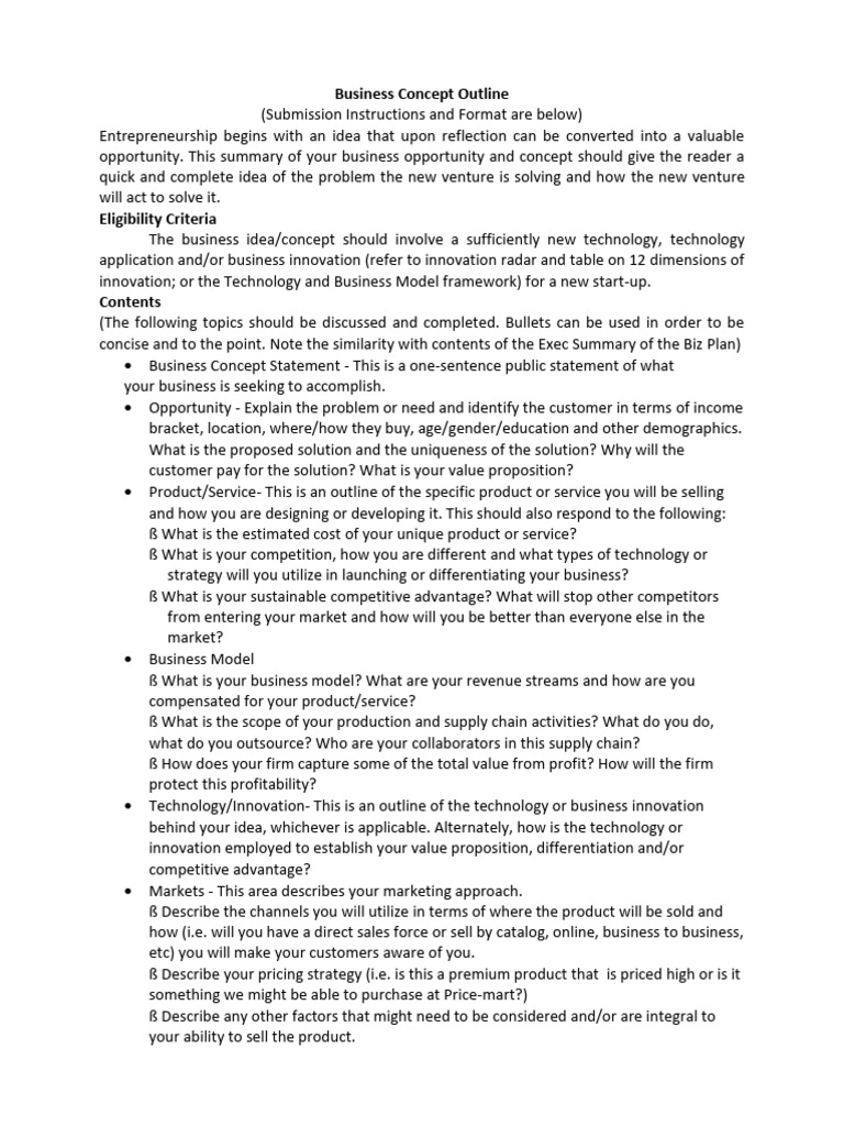 8 1c+ +Business+Concept+Outline | PDF | Business Model | Competitive ...