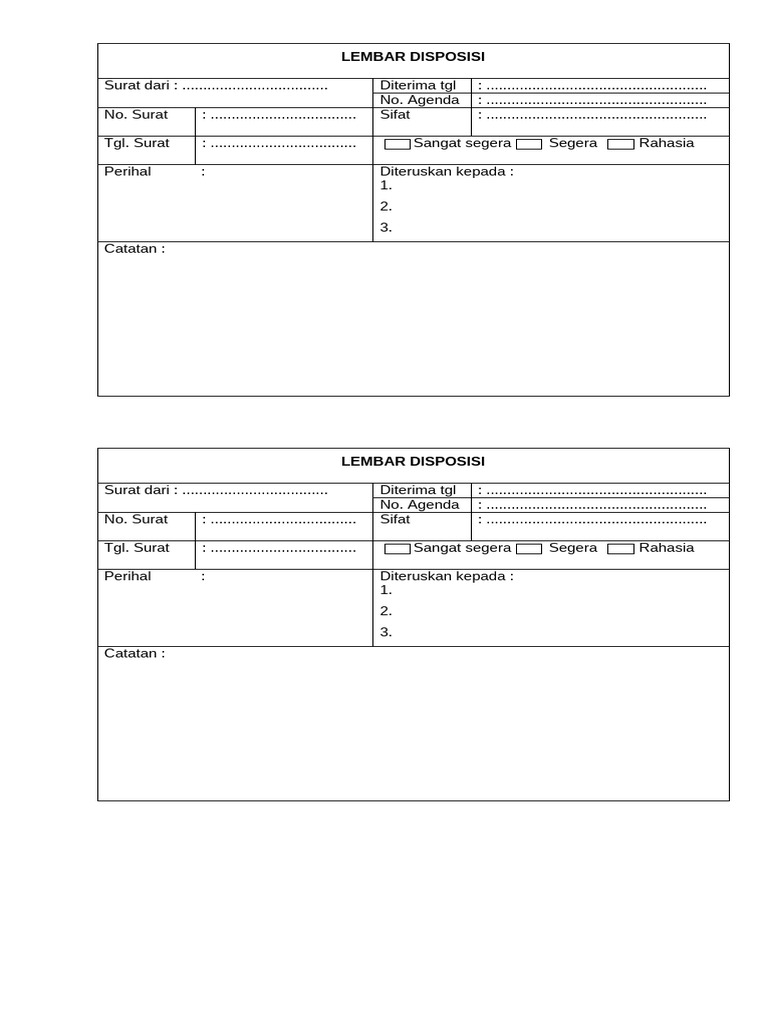 Contoh Lembar Disposisi Surat Masuk | PDF