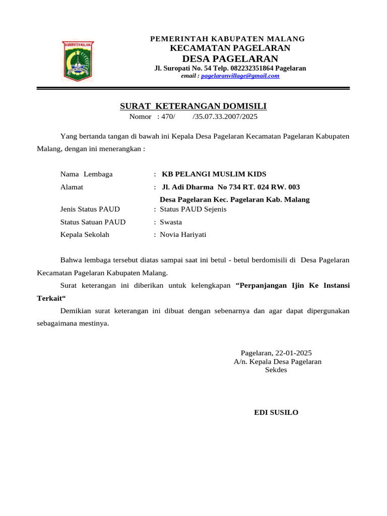 SURAT KETERANGAN DOMISILI LEMBAGA | PDF