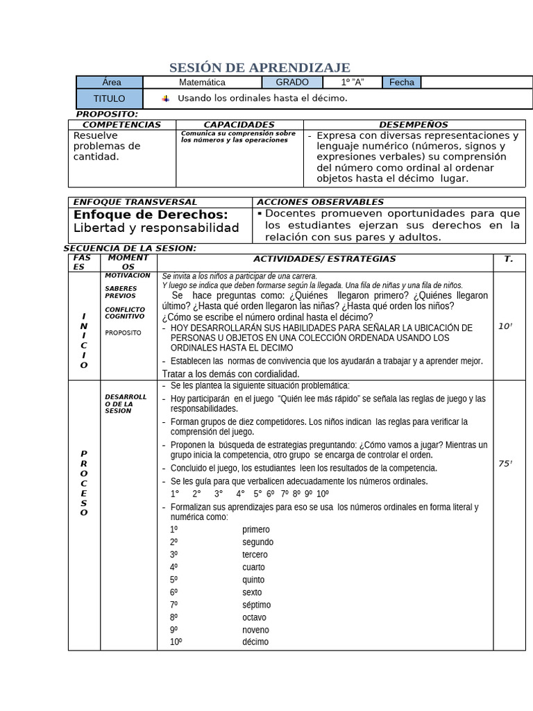 654077964-SESION-de-APRENDIZAJE-Usando-Los-Ordinales-Hasta-El-Decimo-PRIMERO-A .. | PDF ...