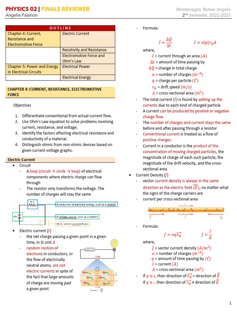 PHYS 02 - Finals Reviewer Complete | PDF | Electric Current | Electrical Resistivity And ...