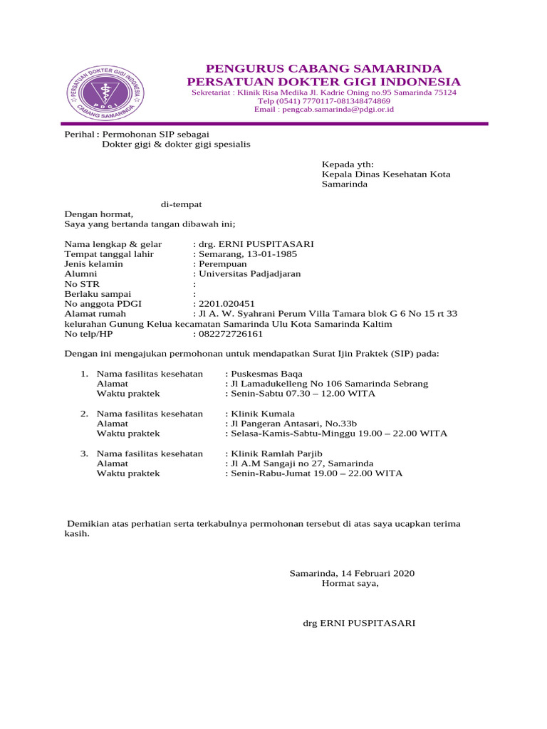 Form Pengajuan SIP ERNI | PDF