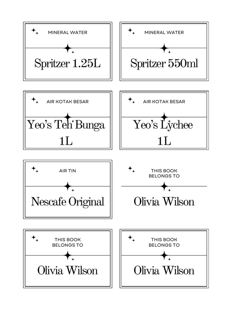 Black and White Simple Labels With Book Owner's Name Document | PDF