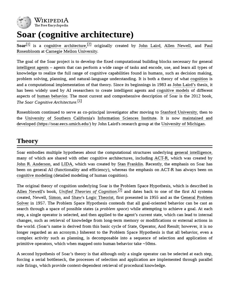 Overview of Soar Cognitive Architecture | PDF | Cognitive Science ...