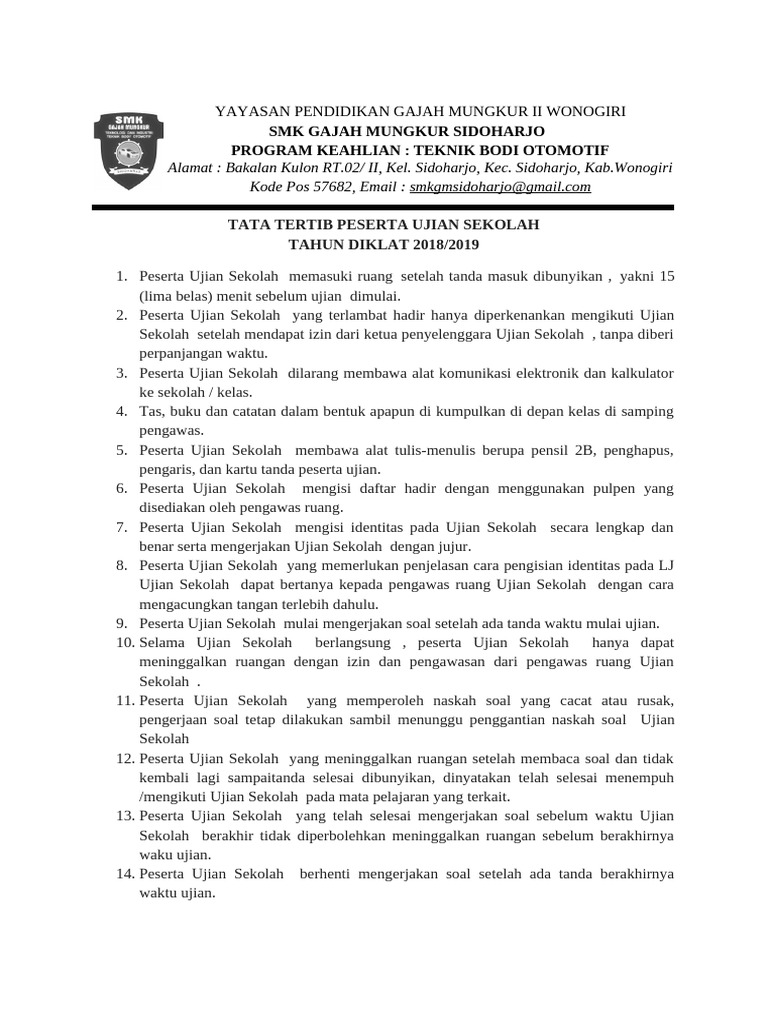 TATA TERTIB UJIAN PESERTA +PENGAWAS | PDF