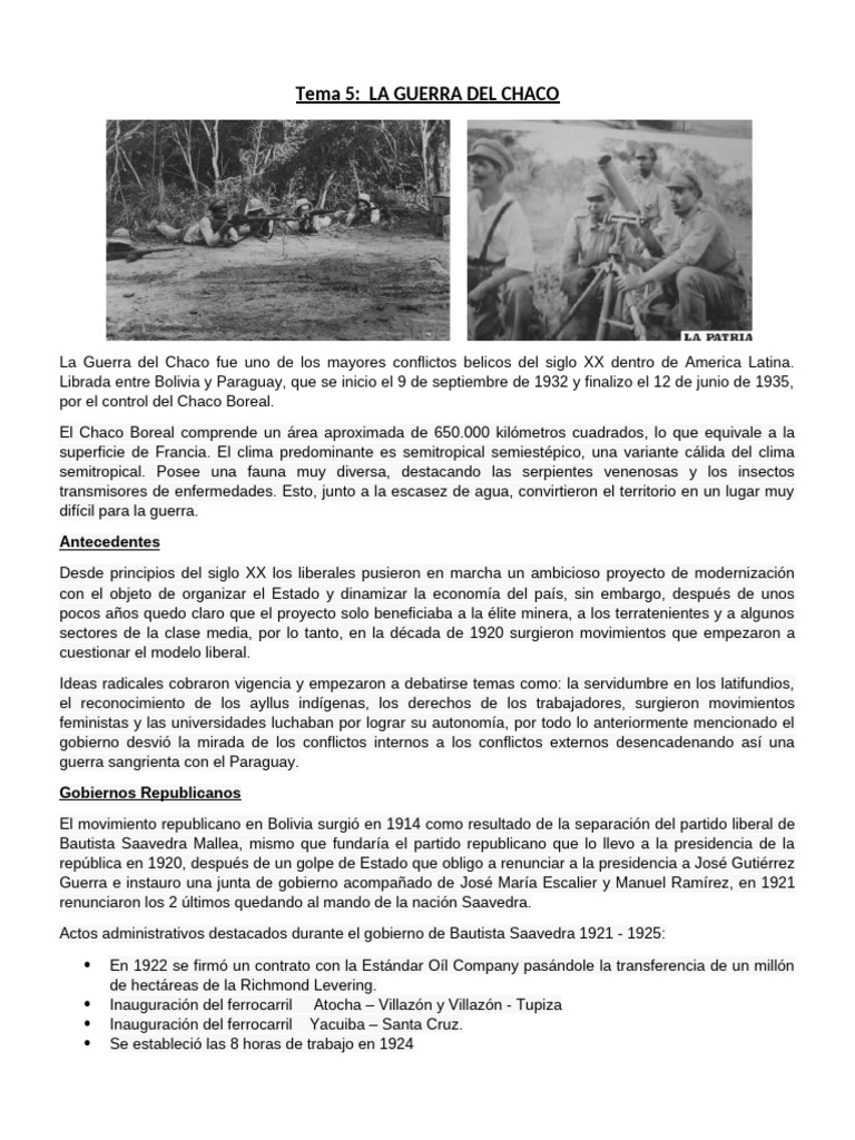 Tema 5 LA GUERRA DEL CHACO | PDF | Bolivia | Paraguay