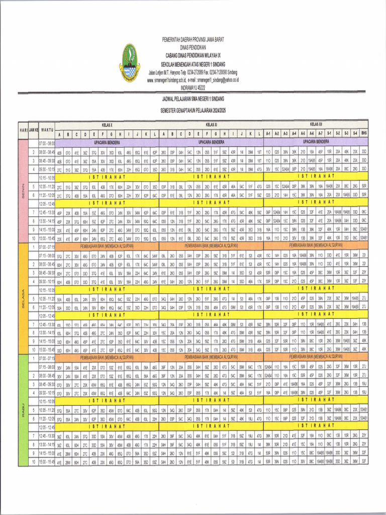 JADWAL PELAJARAN GENAP 2425 | PDF