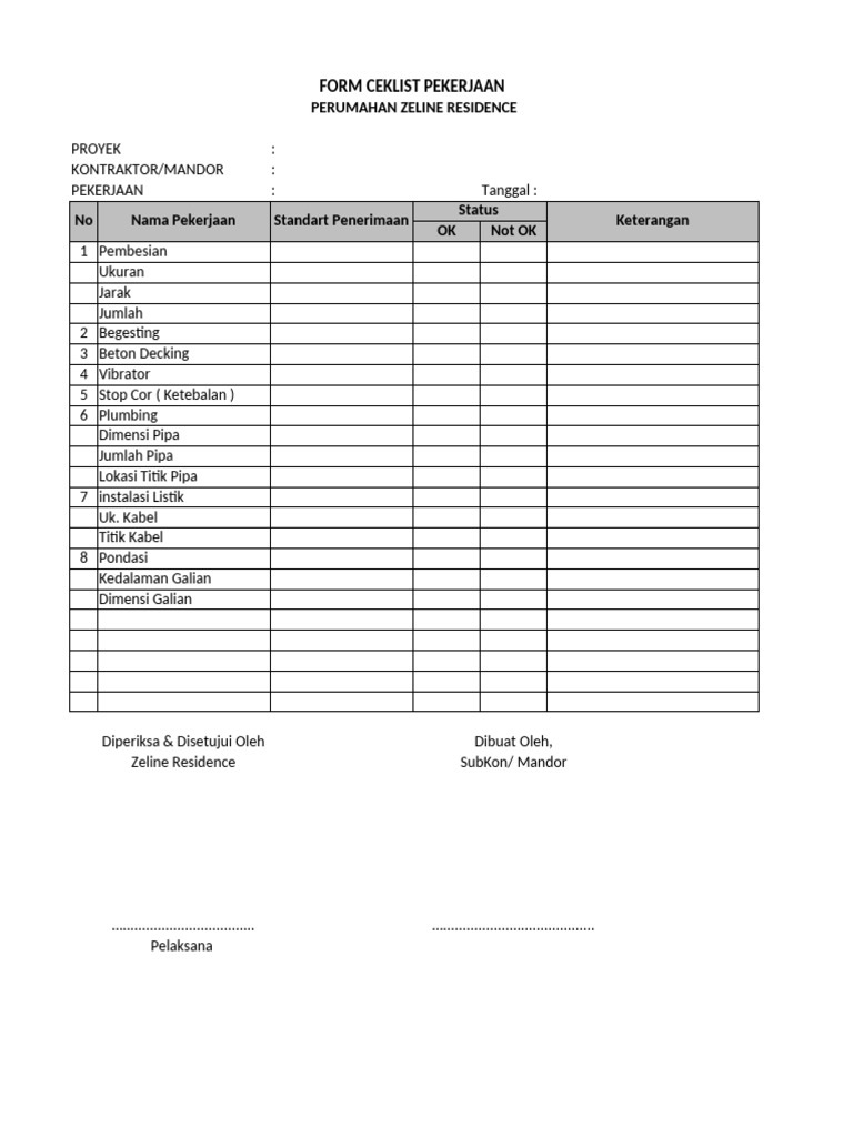 Ceklis Pekerjaan | PDF