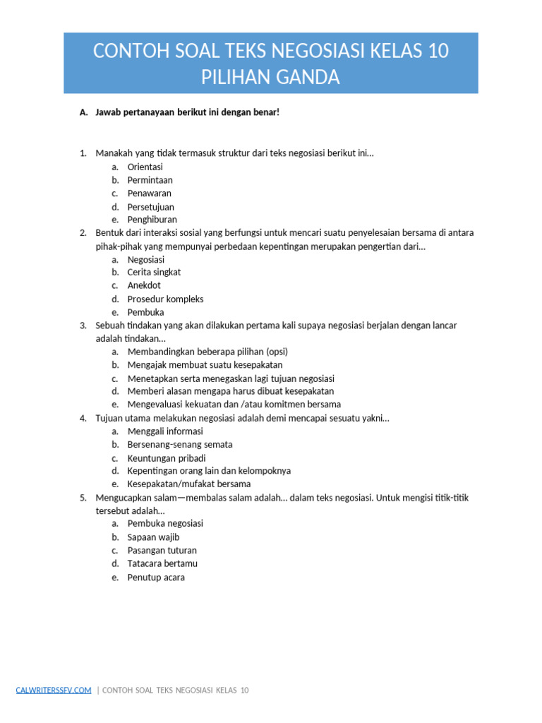 Soal Teks Negosiasi Kelas 10 | PDF