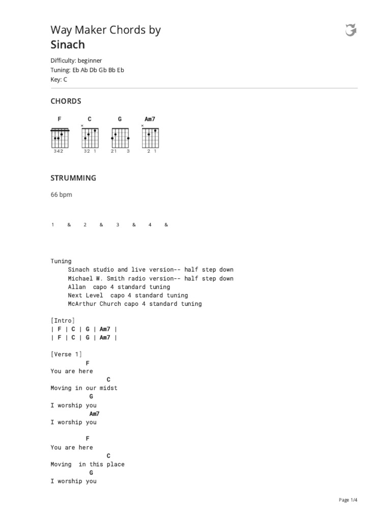 Way Maker Chords for Beginners | PDF | Musical Instruments | Celtic ...