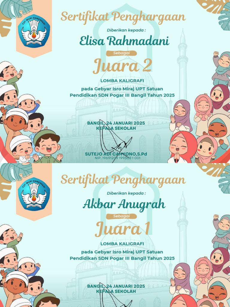Hijau Ilustrasi Piagam Penghargaan Lomba Hari Santri Nasional ...