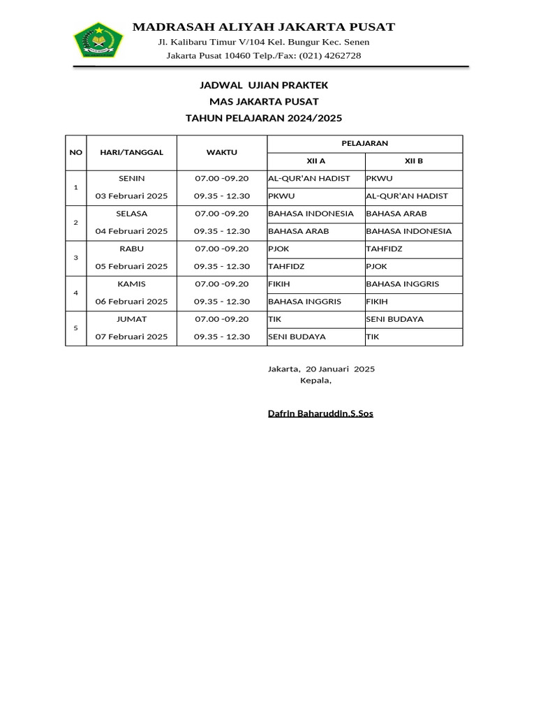 Jadwal Ujian Praktek 20242025 | PDF