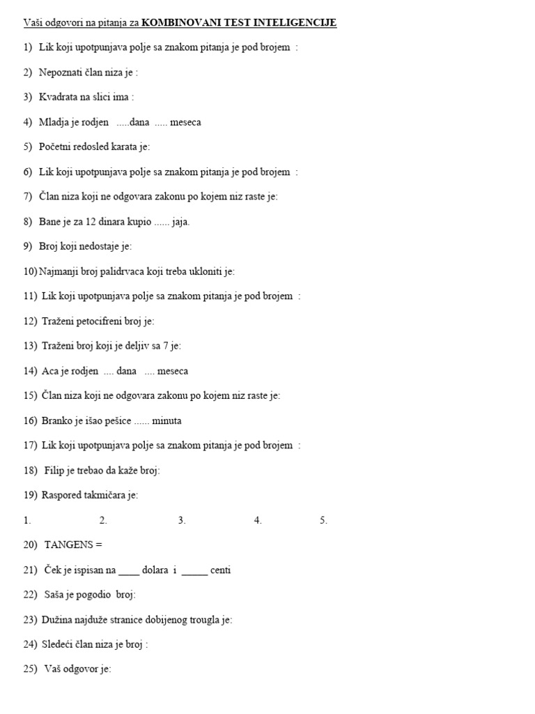 Odgovori Na Test Inteligencije | PDF