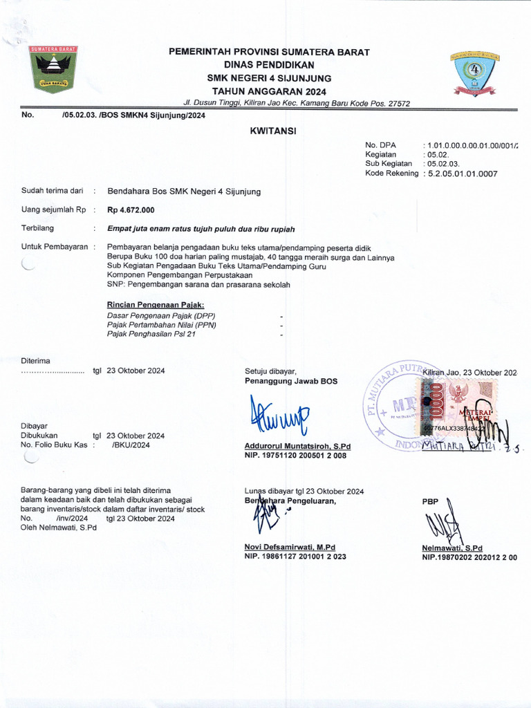 Kuitansi Buku 23 Okt 24 | PDF