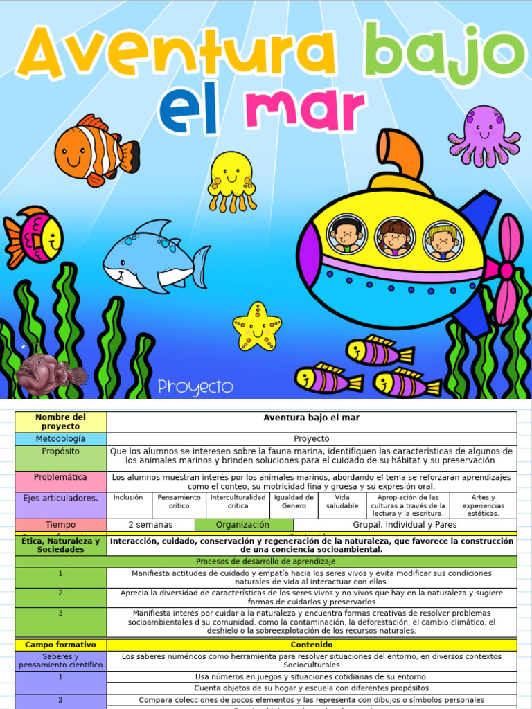 Proyecto Aventura Bajo el Mar Infantil | PDF | Pescado | Naturaleza