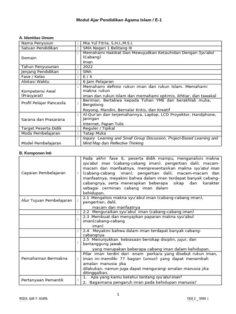 Modul Ajar Syuabul Iman | PDF