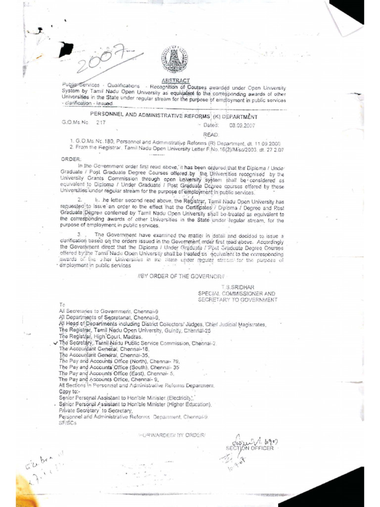 TNOU Degree Certificate Equivalence | PDF