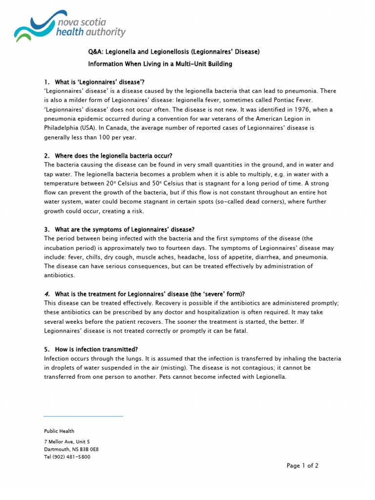 Legionnaires Disease Questions and Answers Living in A Multi Unit ...
