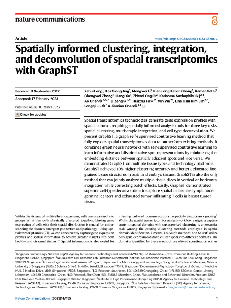 Nc2023[graphst] Spatial Informed Clustering Integration And Deconvolution Of Spatial